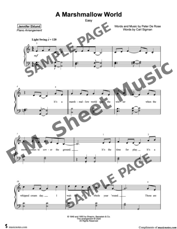 A Marshmallow World (Easy Piano) By Peter De Rose - F.M. Sheet Music ...