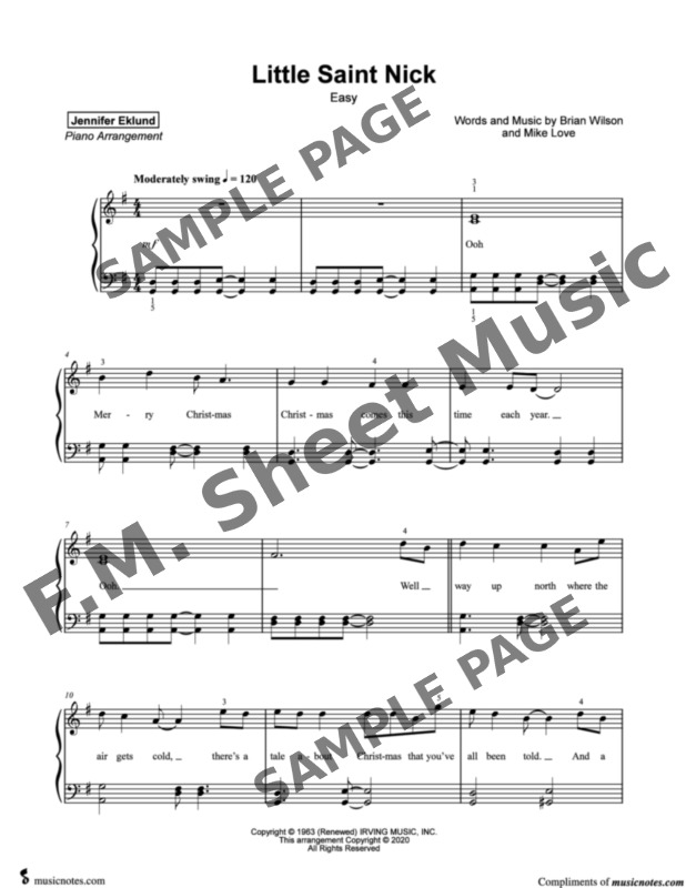 Little Saint Nick (Easy Piano) By The Beach Boys - F.M. Sheet Music ...