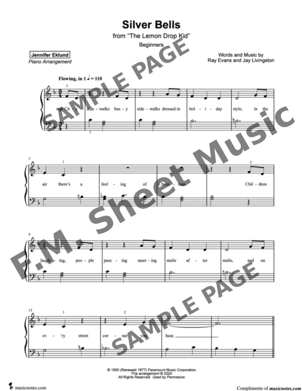 Silver Bells (for Beginners) By Bing Crosby - F.M. Sheet Music - Pop ...