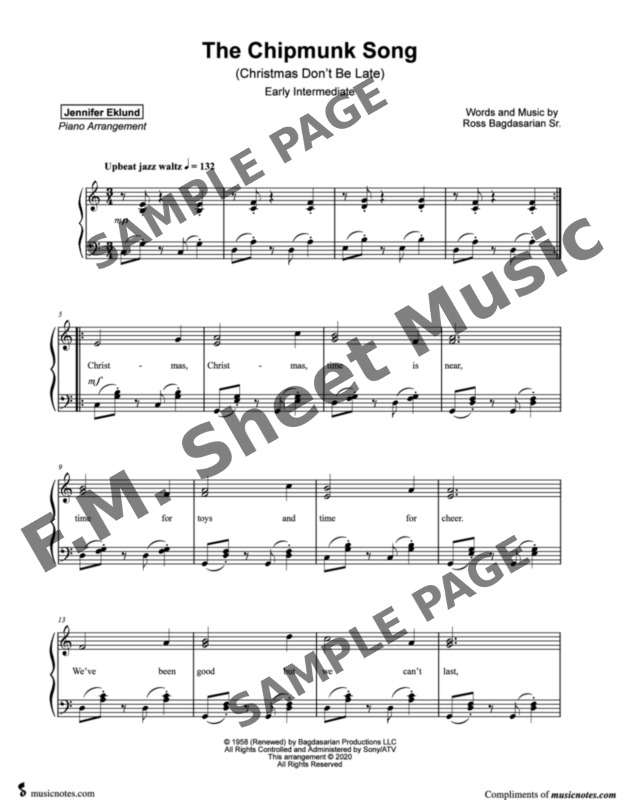 The Chipmunk Song (Christmas Don't Be Late) (Early Intermediate Piano ...