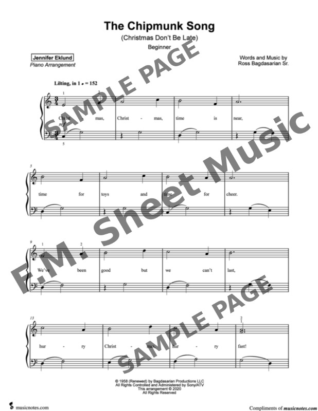 The Chipmunk Song (Christmas Don't Be Late) (Late Beginner Piano) By ...