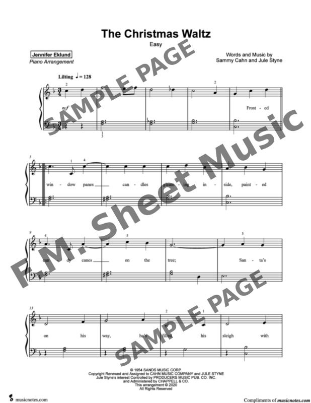 The Christmas Waltz (Easy Piano) By Frank Sinatra - F.M. Sheet Music ...