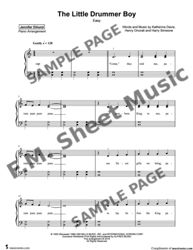 The Little Drummer Boy (Easy Piano) By Katherine Davis, Harry Simeone ...