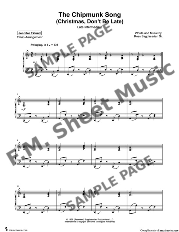 The Chipmunk Song (Christmas Don't Be Late) (Late Intermediate Piano ...