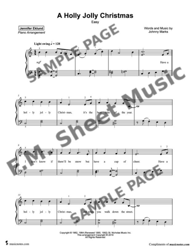 A Holly Jolly Christmas (Easy Piano) By Burl Ives - F.M. Sheet Music ...