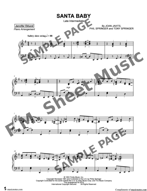 Santa Baby (Late Intermediate Piano) By Eartha Kitt - F.M. Sheet Music ...