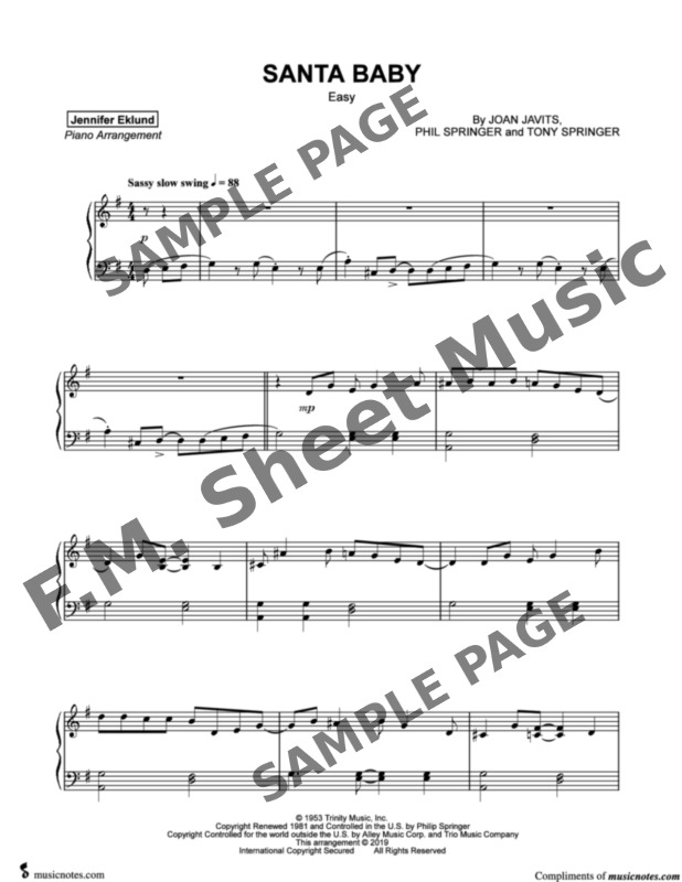 Santa Baby (Easy Piano) By Eartha Kitt - F.M. Sheet Music - Pop ...