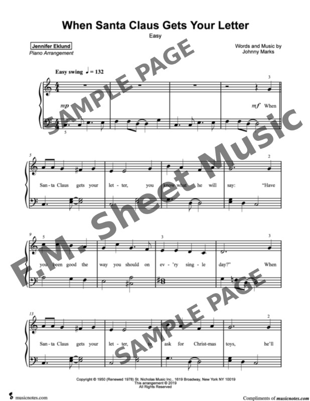 When Santa Claus Gets Your Letter (Easy Piano) By Gene Autry - F.M ...