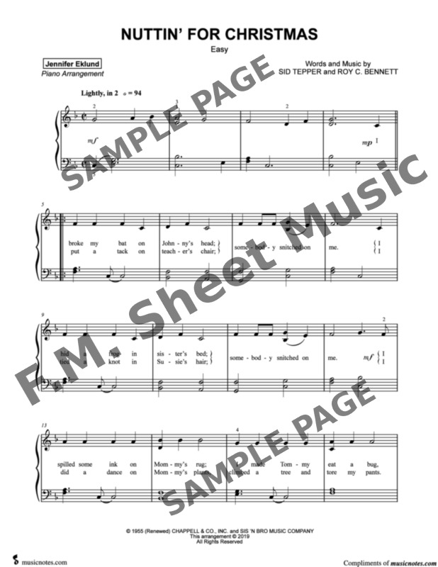 Nuttin' for Christmas (Easy Piano) By Shirley Temple - F.M. Sheet Music ...
