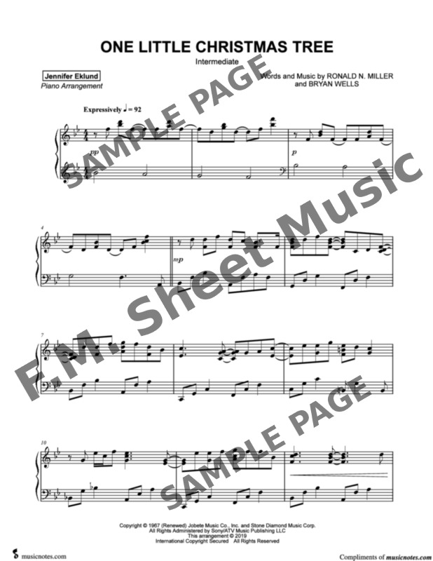 One Little Christmas Tree (Intermediate Piano) By Stevie Wonder - F.M ...