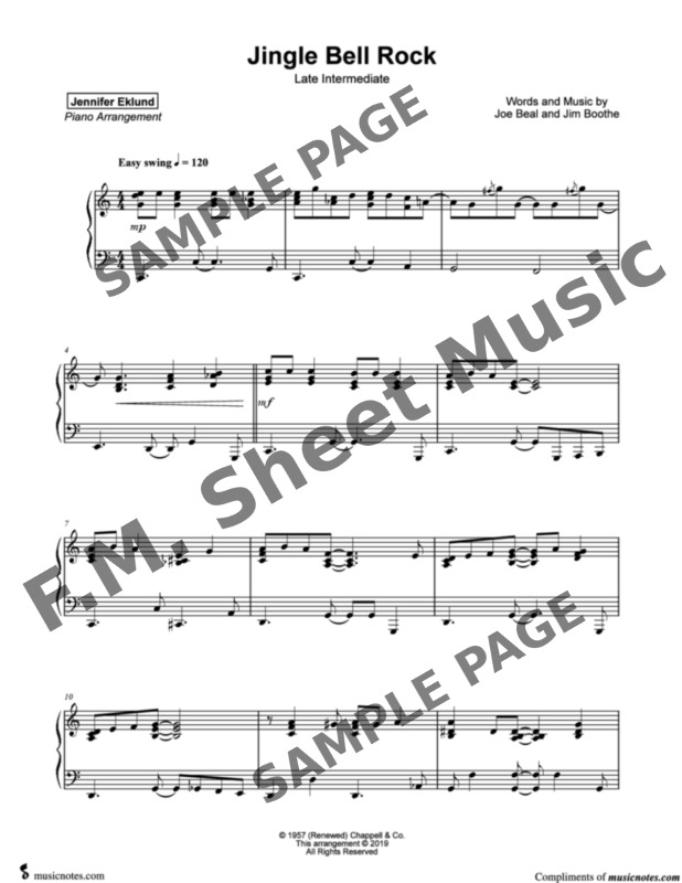 Jingle Bell Rock (Late Intermediate Piano) By Bobby Helms - F.M. Sheet ...