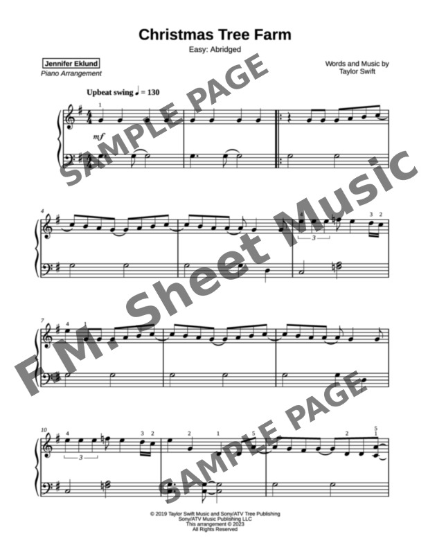 Christmas Tree Farm (Easy Piano) By Taylor Swift - F.M. Sheet Music ...