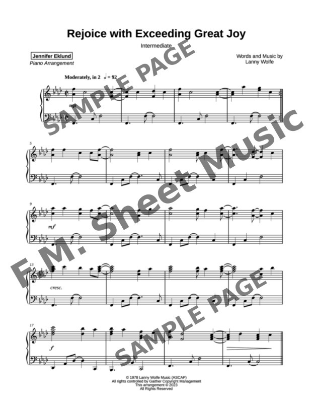 Rejoice with Exceeding Great Joy (Intermediate Piano) By Lanny Wolfe ...