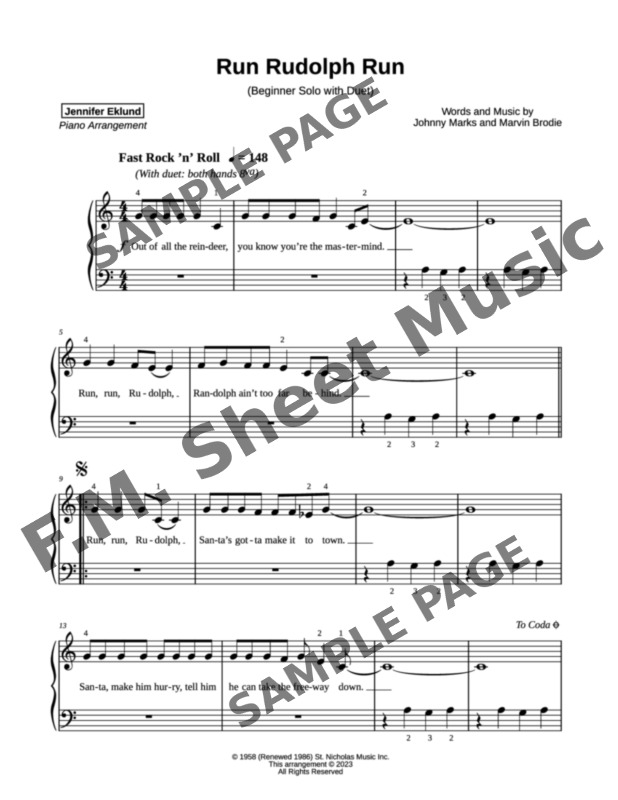 Run Rudolph Run (Beginner Solo with Duet) By Chuck Berry - F.M. Sheet ...