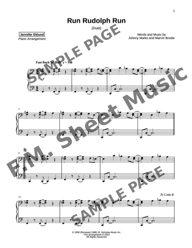 Run Rudolph Run (Beginner Solo with Duet) By Chuck Berry - F.M. Sheet ...