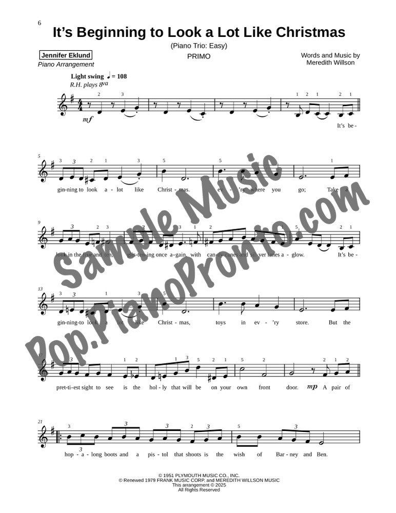 It's Beginning To Look Like Christmas (Easy Piano Trio) By Perry Como ...