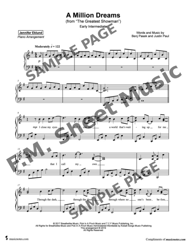 A Million Dreams (Early Intermediate Piano) By The Greatest Showman - F ...