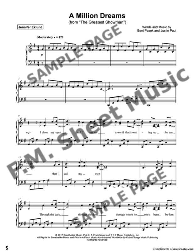 A Million Dreams (Intermediate Piano) By The Greatest Showman - F.M ...