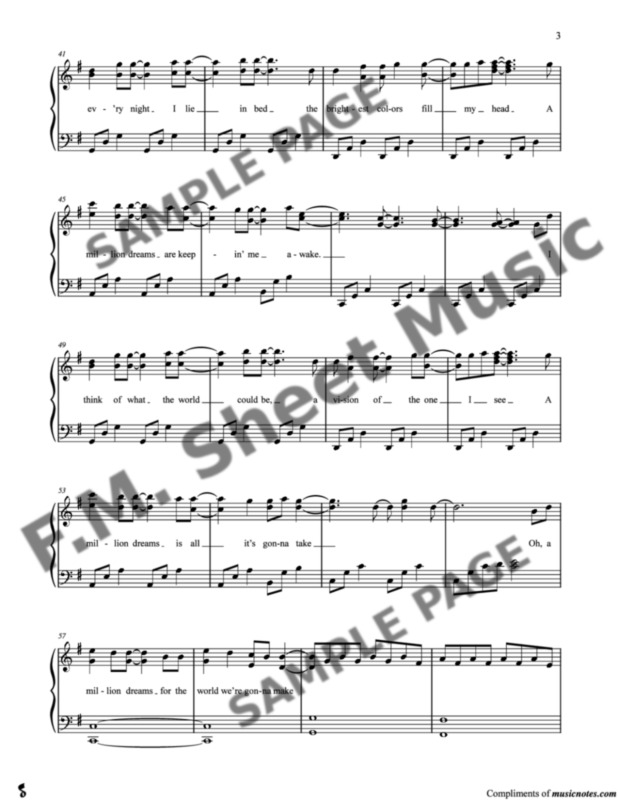 A Million Dreams (Intermediate Piano) By The Greatest Showman - F.M ...