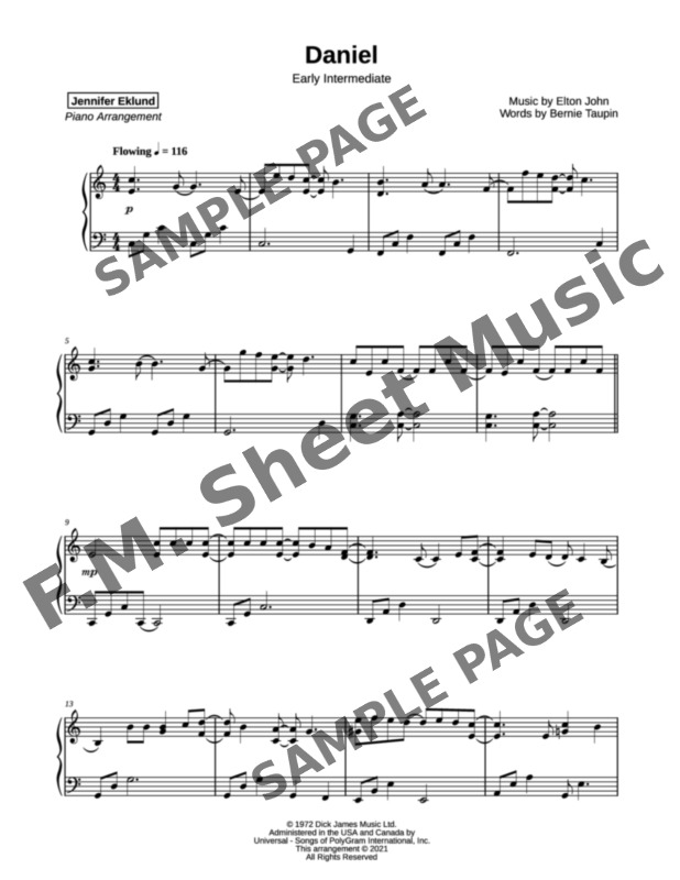 Daniel (Early Intermediate Piano) By Elton John - F.M. Sheet Music ...