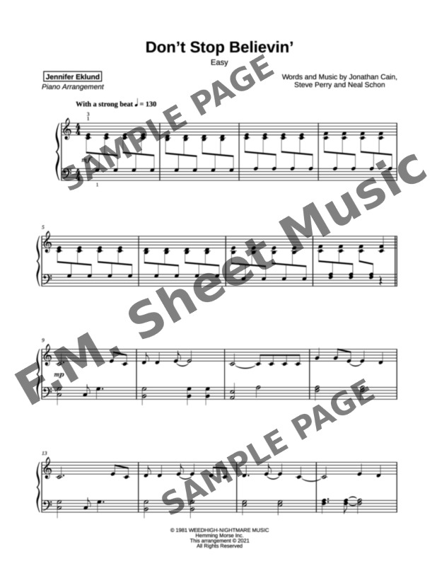 Don't Stop Believin' (Easy Piano) By Journey - F.M. Sheet Music - Pop ...