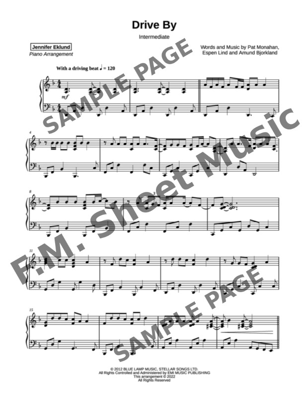 Drive By (Intermediate Piano) By Train - F.M. Sheet Music - Pop ...