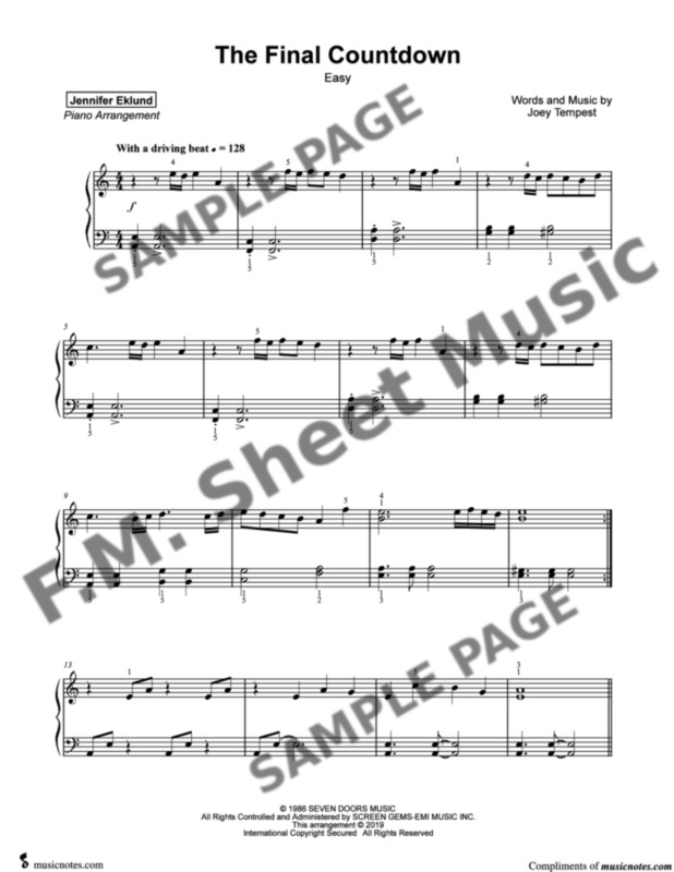 The Final Countdown (Easy Piano) By Europe - F.M. Sheet Music - Pop ...