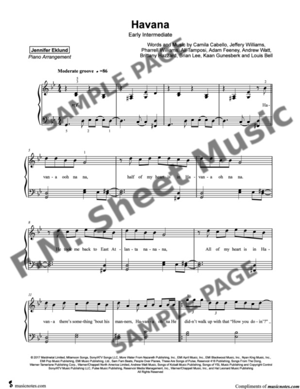 Havana (Early Intermediate Piano) By Camila Cabello - F.M. Sheet Music ...