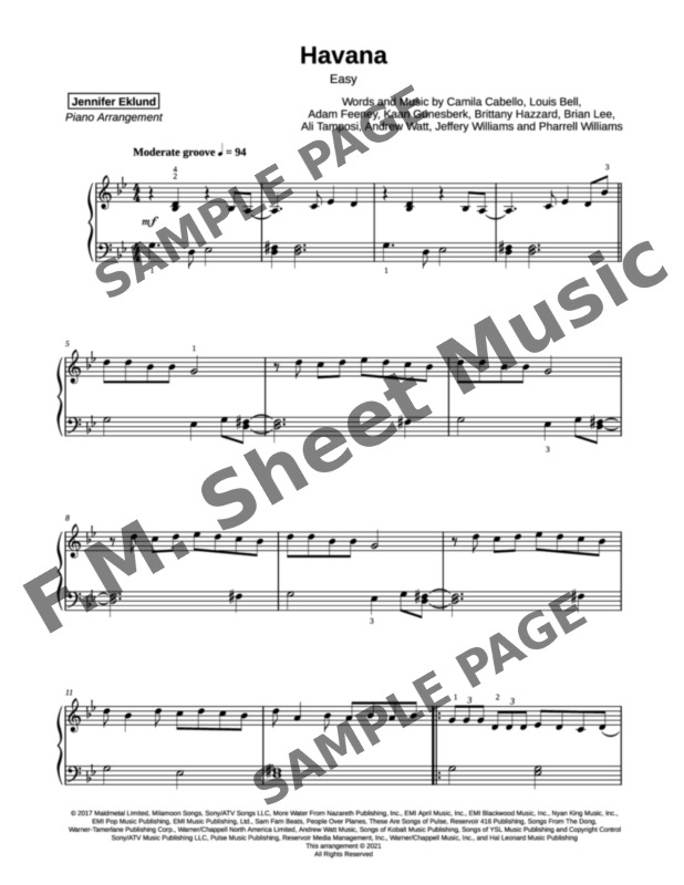 Havana (Easy Piano) By Camila Cabello - F.M. Sheet Music - Pop ...