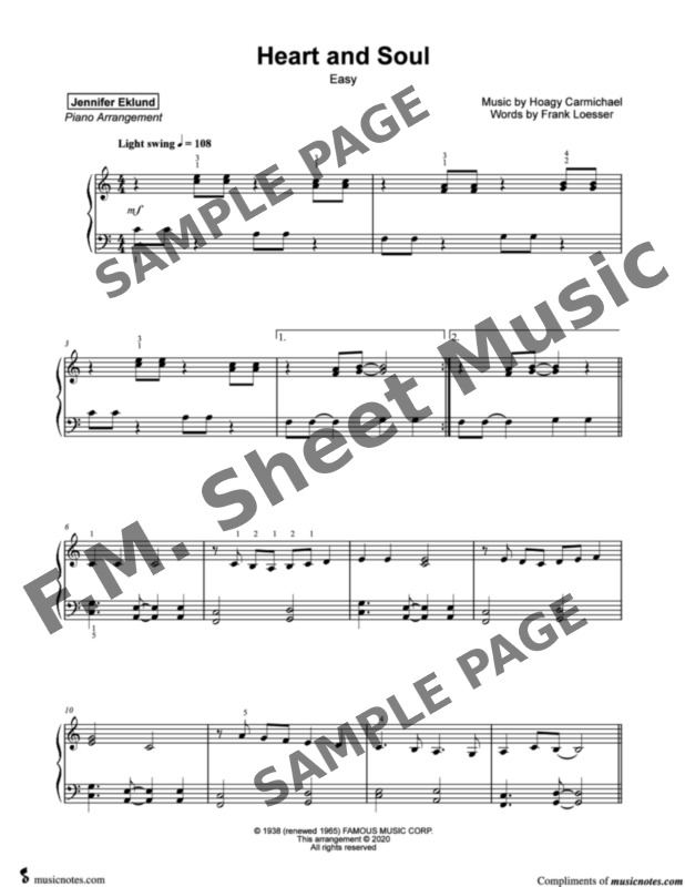 Heart And Soul (Easy Piano) By Hoagy Carmichael, The Cleftones - F.M ...