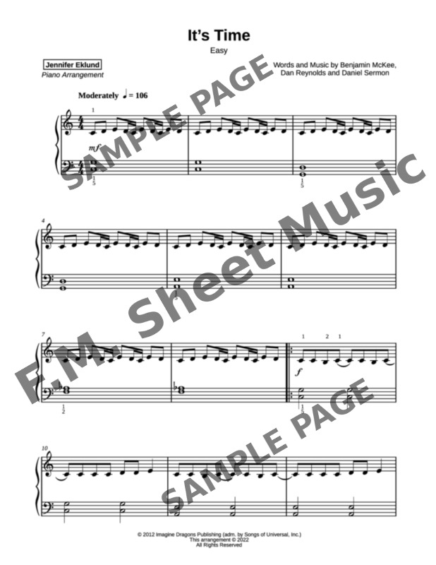 It's Time (Easy Piano) By Imagine Dragons - F.M. Sheet Music - Pop ...