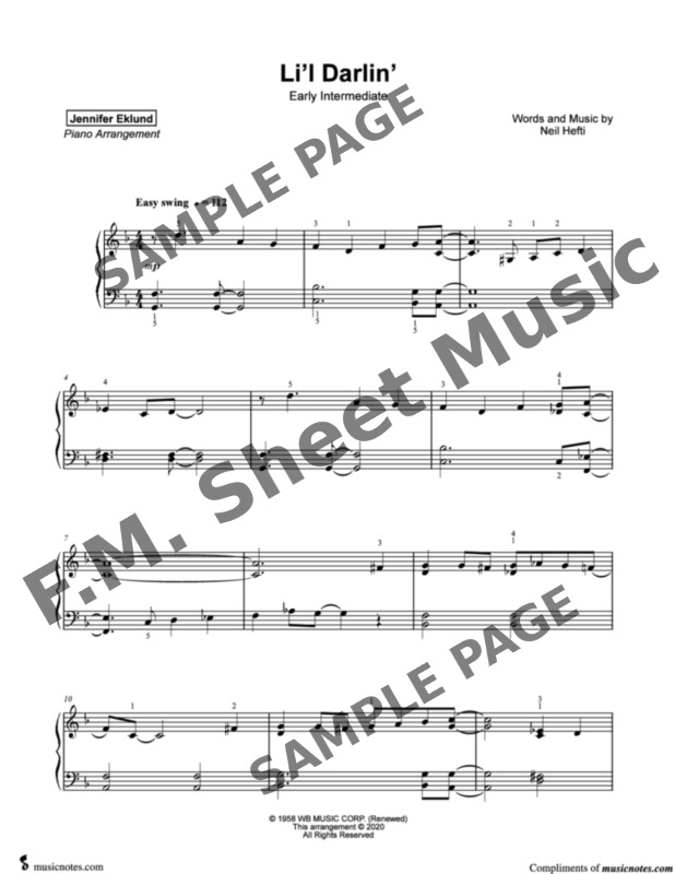Li'l Darlin' (Early Intermediate Piano) By Count Basie - F.M. Sheet ...