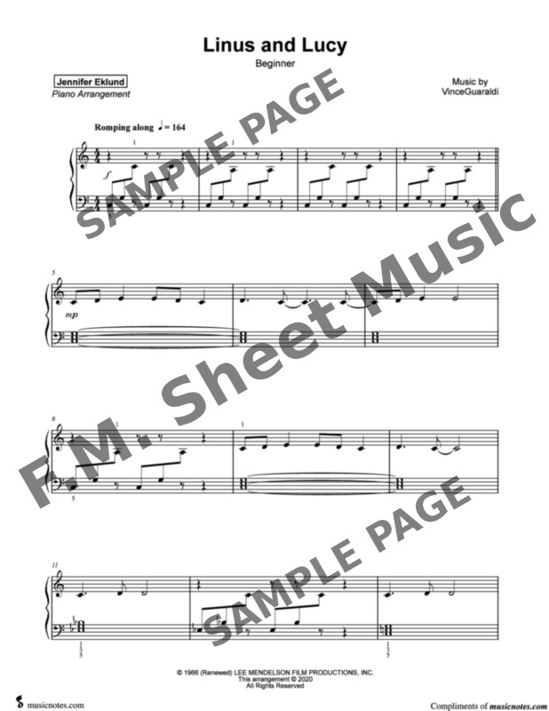 Linus And Lucy (Easy Piano) By Vince Guaraldi - F.M. Sheet Music - Pop ...