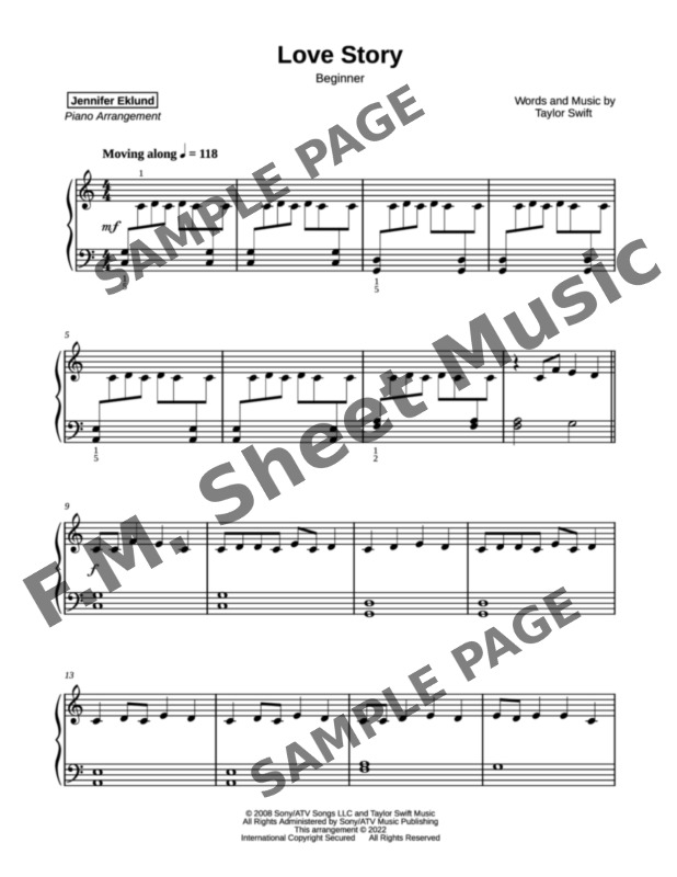 Love Story (for Beginners) By Taylor Swift - F.M. Sheet Music - Pop ...