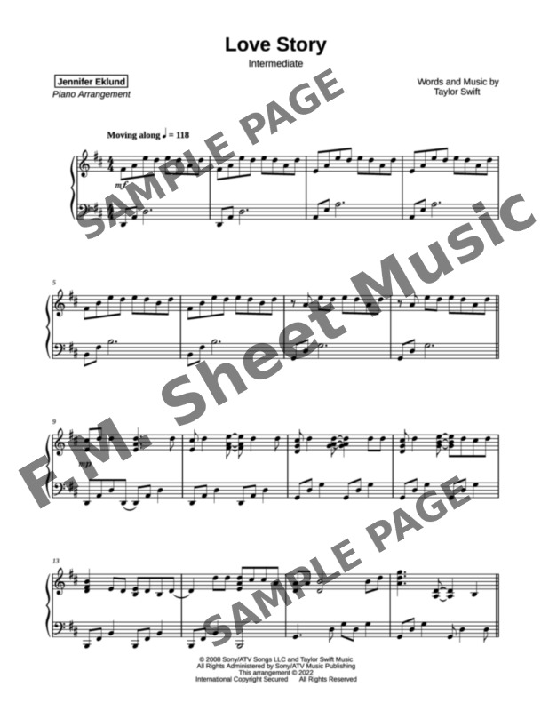 Love Story (Intermediate Piano) By Taylor Swift - F.M. Sheet Music ...