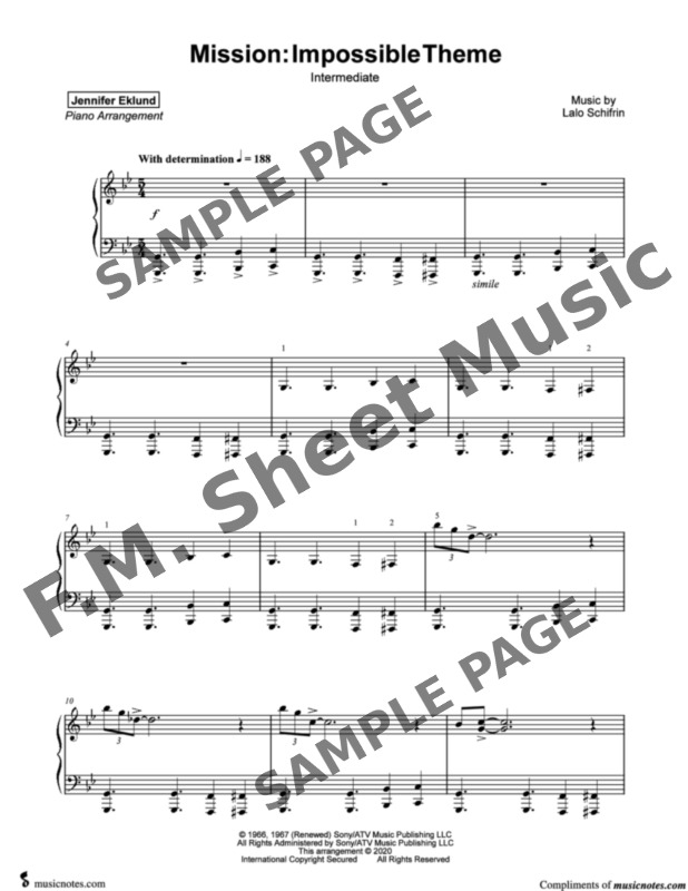 Mission Impossible Theme (Intermediate Piano) By Lalo Schifrin - F.M ...