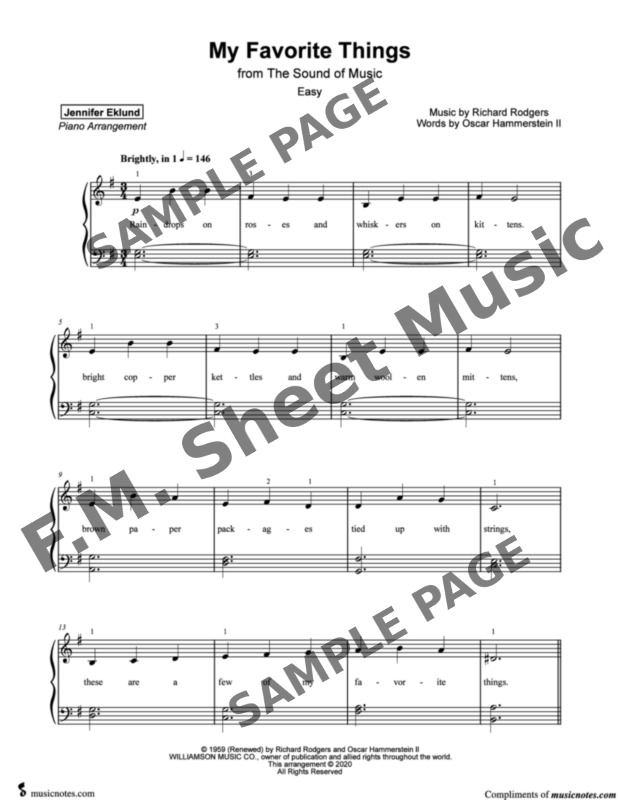 My Favorite Things (Easy Piano) By Rodgers & Hammerstein - F.M. Sheet ...