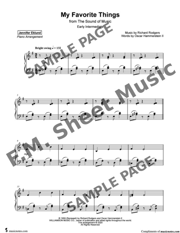 My Favorite Things (Early Intermediate Piano) By Rodgers & Hammerstein ...