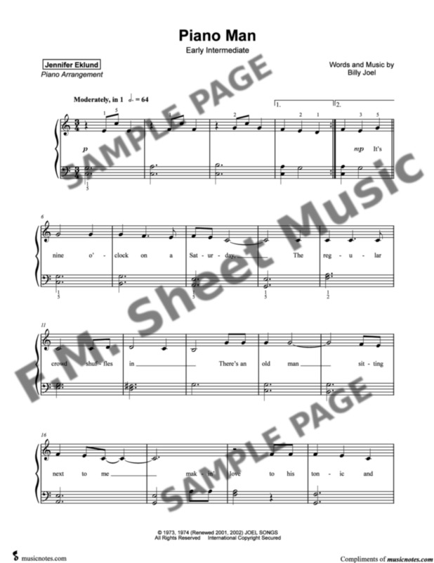 Piano Man (Easy Piano Version) By Billy Joel - F.M. Sheet Music - Pop ...