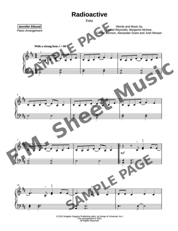 Radioactive (Easy Piano) By Imagine Dragons - F.M. Sheet Music - Pop ...