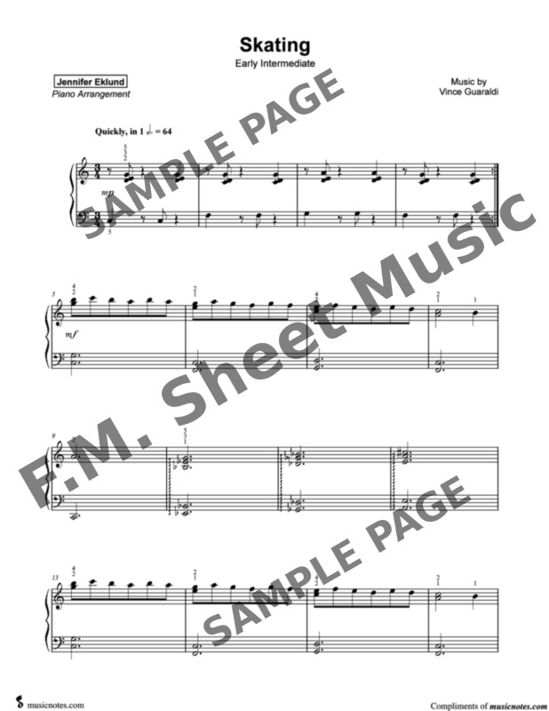 Skating (Early Intermediate Piano) By Vince Guaraldi - F.M. Sheet Music ...