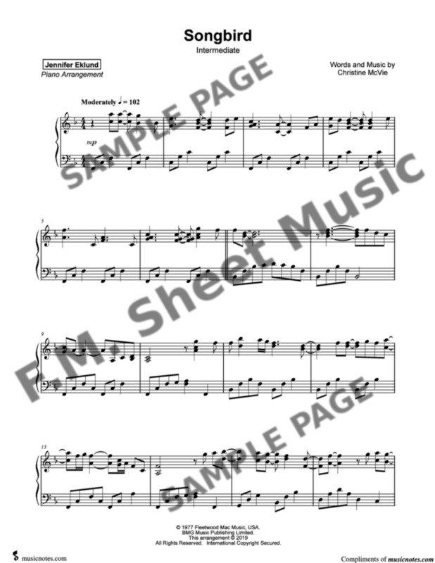 Songbird (Intermediate Piano) By Fleetwood Mac - F.M. Sheet Music - Pop ...