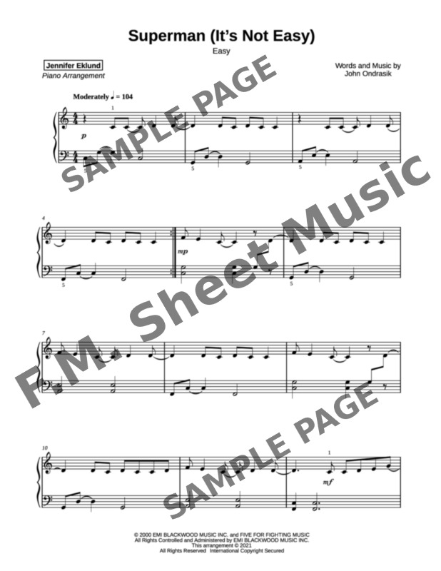Superman (It's Not Easy) (Easy Piano) By Five for Fighting - F.M. Sheet ...