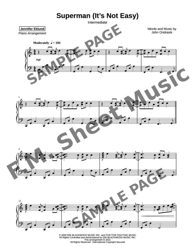Superman (It's Not Easy) (Intermediate Piano) By Five for Fighting - F ...