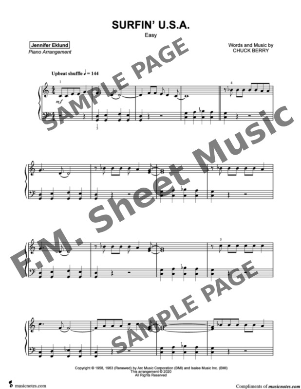 Surfin' U.S.A. (Easy Piano) By The Beach Boys - F.M. Sheet Music - Pop ...