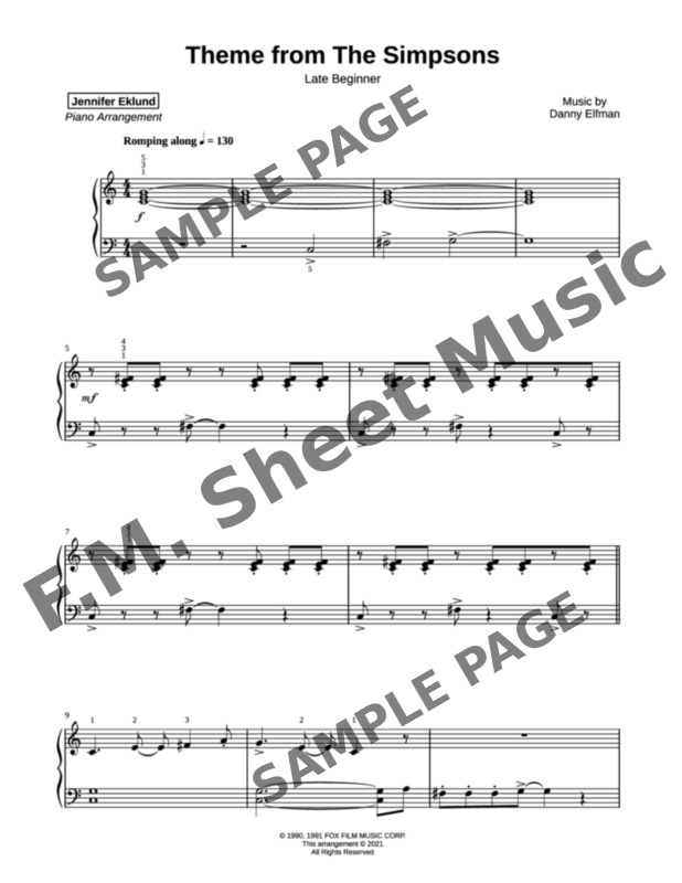 The Simpsons Theme (for Late Beginners) By Danny Elfman - F.M. Sheet ...