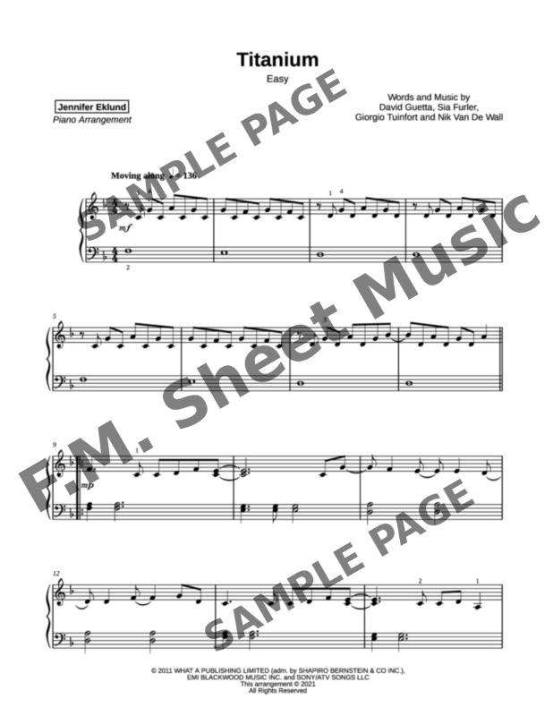 Titanium (Easy Piano) By David Guetta, Sia - F.M. Sheet Music - Pop ...