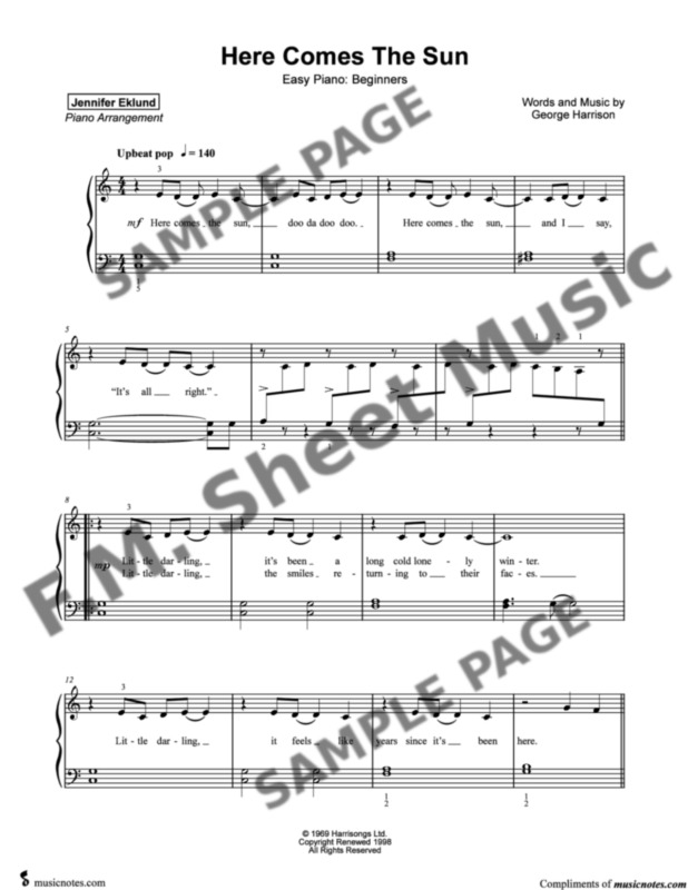 Here Comes the Sun (for Beginners) By The Beatles - F.M. Sheet Music ...