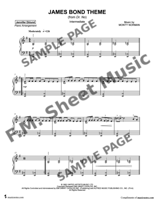 James Bond Theme (Intermediate Piano) By Monty Norman - F.M. Sheet ...
