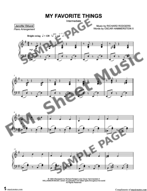 My Favorite Things (Intermediate Piano) By Rodgers & Hammerstein - F.M ...